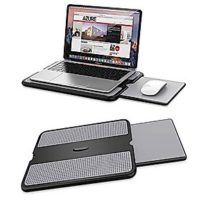 AboveTEK Portable Laptop Lap Desk w/ Retractable Left/Right Mouse Pad Tray, Non-Slip Heat Shield Tablet Notebook Computer Stand Table w/ Sturdy Stable Cooler Work Surface for Bed Sofa Couch or Travel