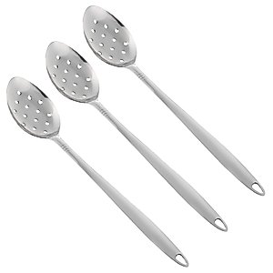 Stainless Steel Slotted Serving Spoon - Pack of 3 - Large Metal Cooking Spoon with Holes - Long Handle Perforated Metal Spoon