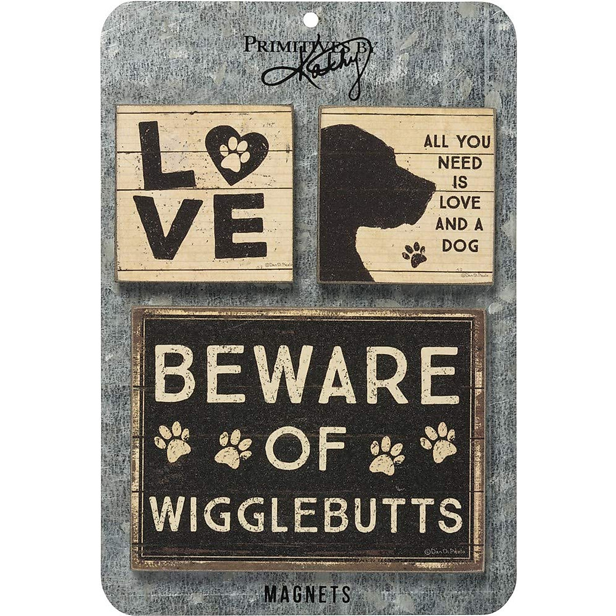 Primitives by Kathy Distressed Black and White Magnet Set, Set of 3, and A Dog