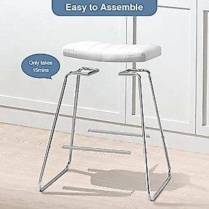 SICOTAS Bar Stools Set of 2 - Counter Height Bar Stools - 24 Inch Saddle Bar Stools - Modern Metal Bar Stools for Kitchen Counter - White Saddle Seat Barstools, Kitchen Island Stools - Chromed Base