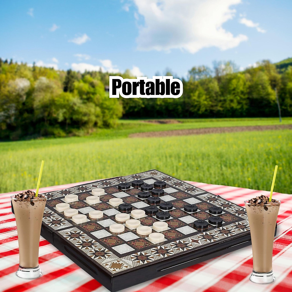 LaModaHome Classic Backgammon Set for Adults and Kids, Wooden Folding Board, Magnetic Clothing, Family and Friends Fun, Premium Turkish Travel Outdoor and Indoor Strategy Game - Brown