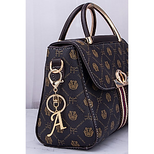 Cute Stainless Steel Gold Initial Letter Keychain for Women Girl, Charms for Key Handbag Backpack Bag, Personalized Gift (Gold-A)