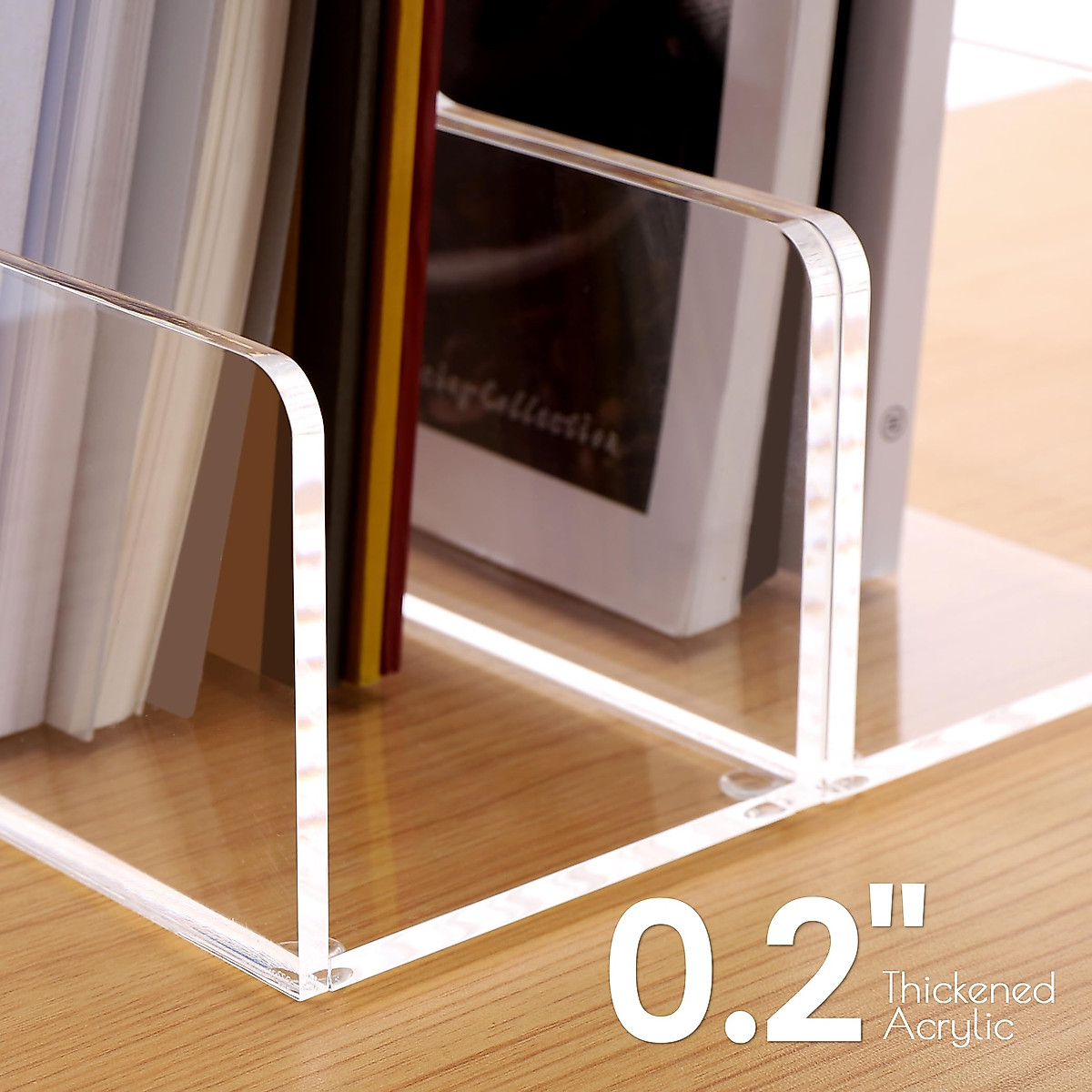 SANRUI Clear Magazine File Holder Vertical File Folder Holder, Acrylic Desk Organizer for File Storage, Book Bin and Office Desk Accessories ，2-Pack Bookshelf for Desk Home Office