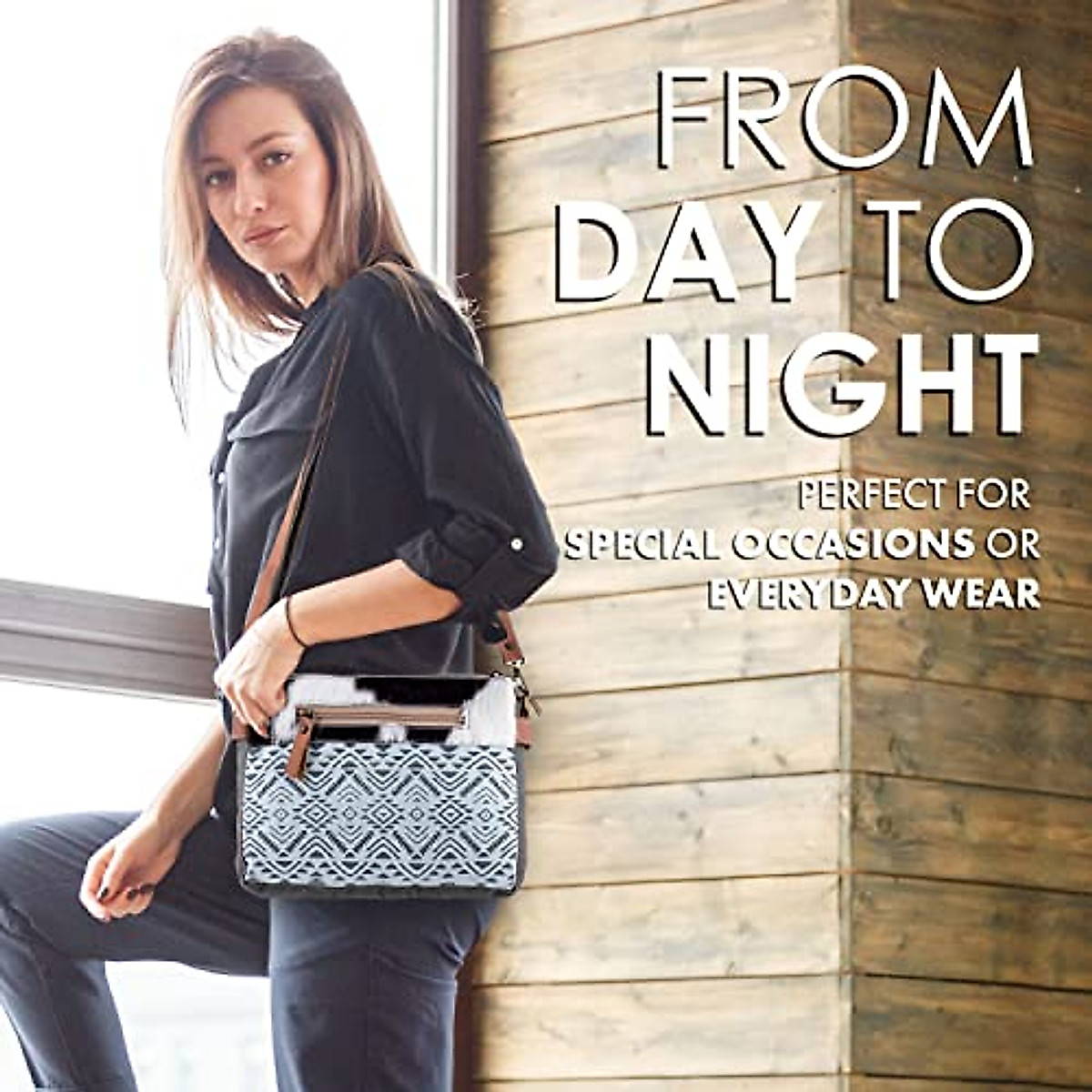 SIXTEASE Crossbody Bag for Women Vintage Style Genuine Leather, Upcycled Canvas, Rug, or Hair On - Cross Body Womens Bags with Inside Zipper Pockets - Fusion Beloved