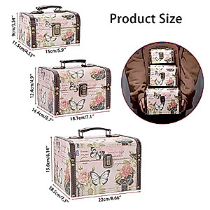 ELLDOO Set of 3 Butterfly Treasure Chest Box, Wooden + PU Leather Storage Decorative Box for Jewelry Trinkets, Keepsakes box for Girls Women Gifts