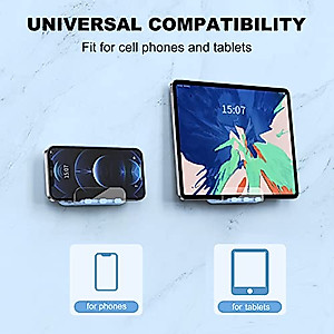 Wall Phone Holder, xuenair Adhesive Wall Mount Phone Holder, Adjustable Angle Cell Phone Wall Mount Holder with Hooks for Bathroom Bedroom Kitchen Or Dorm(Blue)