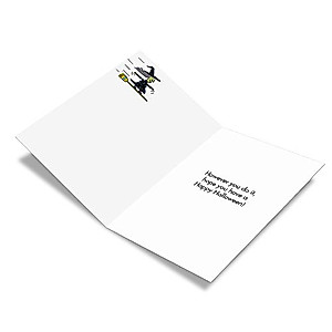 NobleWorks - Happy Halloween Card Funny - Fun Cartoon Humor, Spooky Greeting Notecard with Envelope - Surfing Witch C6247HWG