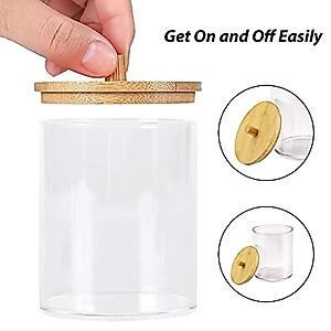 Beautytang 2 Pack Acrylic Qtip Holder with Bamboo Lid, Clear Bathroom Countertop Storage Organizer Canister, Round Storage Container for Cotton Balls,Swabs,Pads,Bath Salts