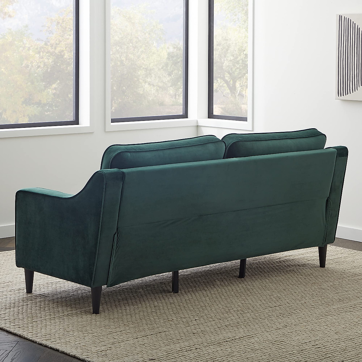 Edenbrook Jensen Upholstered Couch - Couches for Living Room – Green Velvet Couch - Living Room Furniture - Small Couch - Seats Three - Scoop Arm Modern Couch
