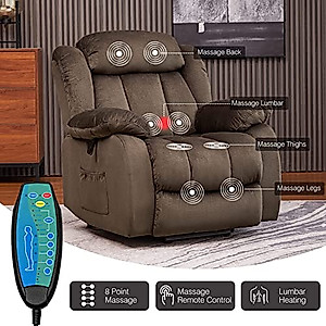 SENYUN Electric Power Lift Recliner Chair with Heat & Massage for Elderly, Plush Fabric Reclining Chairs for Seniors Home Living Room, Brown