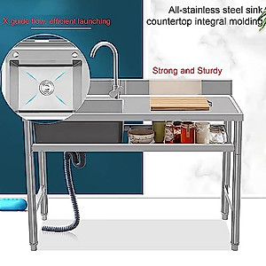 NYCDA Commercial Restaurant Sink, Single Bowl Sink W/Knife Holder, Stainless Steel Outdoor Sink, Freestanding Kitchen Sink, with Hot and Cold Water Faucet 120x50x80cm/47.2x19.7x31.5in Left