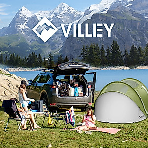 VILLEY 4-Person Easy Pop Up Tent, Waterproof Automatic Setup Instant Lightweight Camping Beach Tent with Carrying Bag for Camping, Hiking & Traveling - Green