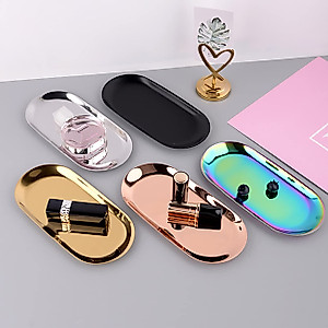 1 Pcs Gold Trinket Tray Oval Stainless Steel Small Serving Trays Towel Storage Dish Plate Tea Fruit Trays Jewelry Plate Decorative Storage Tray (Gold 1pcs, 9 x 3.8 Inch)