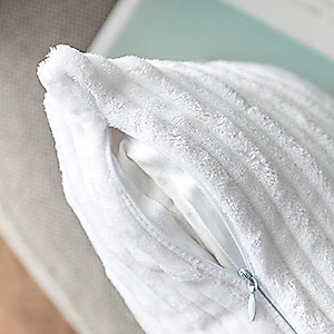 UGASA Velvet Pillow Covers Striped, Decorative Throw Cushion Case with Hidden Zipper for Home Couch/Bedroom/Car, Soft Cozy Solid Oblong, 1 Piece (12"x20", Pure White)