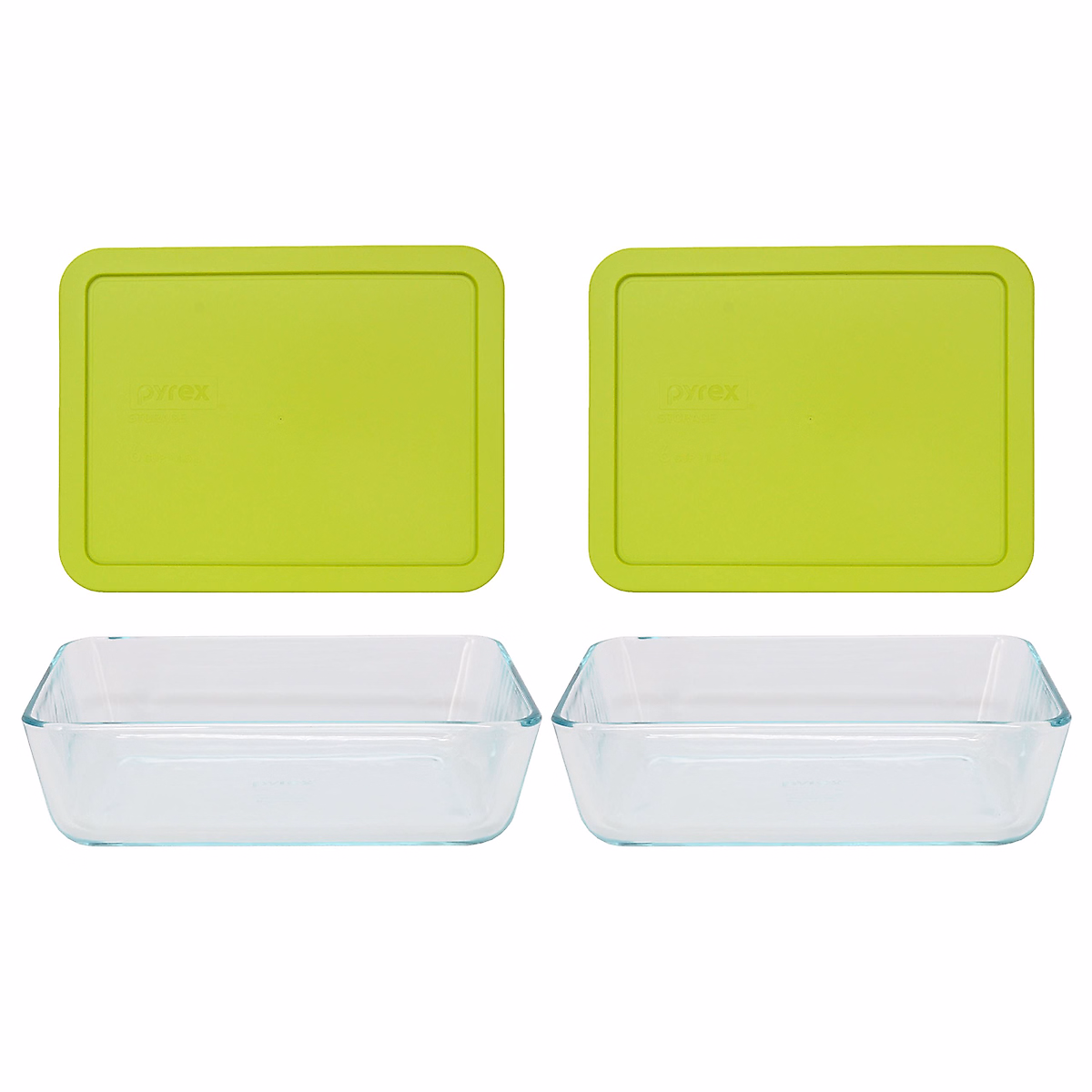 Pyrex (2 7211 Glass Dishes (2) 7211-PC Edamame Green Lids Made in the USA