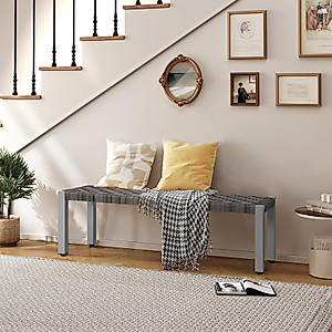 ONBRILL Outdoor Bench, Hand-Woven Rattan Garden Bench, All-Weather Patio Bench, Wicker Entryway Bench for Outdoor or Indoor, Gray