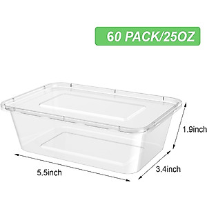 Bokon 25 oz Plastic Meal Prep Container with Lids Disposable Clear Lunch Containers Stackable Food Storage Container Box Spill proof for salad snack Microwave Dishwasher Freezer Safe(60 Pcs)