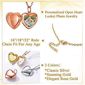Gold Heart Locket Necklace for Women Silver Locket Necklace That Holds Picture Photo Keep Memorial Accessories Chain 16 Inch Custom Jewelry Personalized Locket Necklace for Wowen