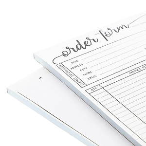 Juvale Set of 2 Work Order Forms with Carbon Copy, Invoice Book for Small Business Supplies, Black Scripted Design, 50 Receipts Per Pad for 50 Orders (5.5 x 8.5 Inches)