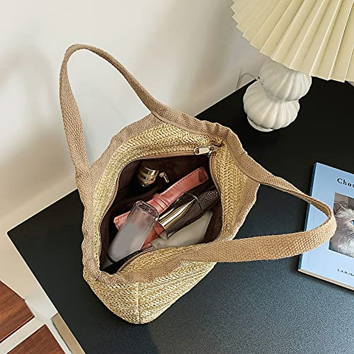 Aktudy Summer Women Woven Straw Handbag Vacation Travel Handle Tote Purses Boho Beach Holiday Fashion Female Shoulder Bag