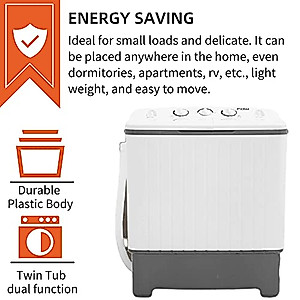 CL.Store Twin Tub Mini Portable Clothes Washing Machine Portable Washing Machine 17lbs Capacity Compact Washer(10lbs) and Spin Dryer Combo (7lbs) for Apartment, Dorm, RV-Camping (White)
