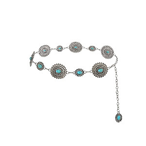 Navoky Turquoise Chain Belts Concho Belt Silver Metal Western Waist Chain Retro Boho Cowgirl Outfit Accessories for women (F, Small)