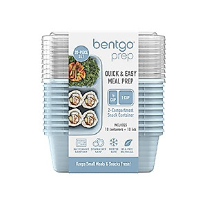 Bentgo® Prep - 2-Compartment Snack Containers with Custom-Fit Lids - Reusable, Microwaveable, Durable BPA -Free, Freezer and Dishwasher-Safe Meal Prep Food Storage - 10 Trays & 10 Lids (Sky)