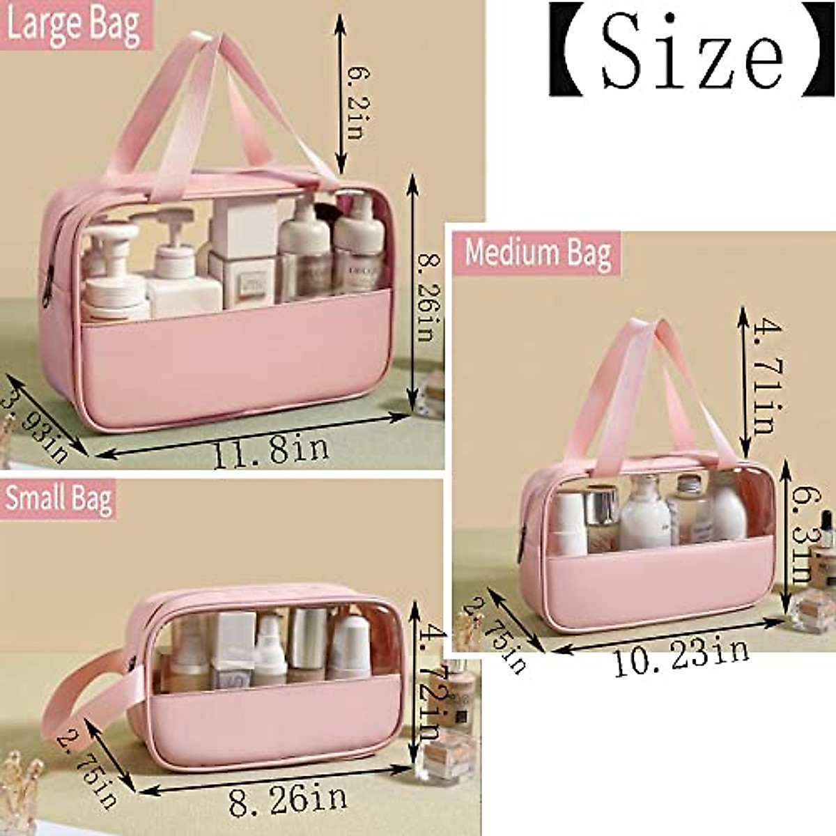 Hanging Travel Toiletry Bag for women, Waterproof Cosmetic Bag Portable Travel Makeup Pouch Multifunction Handle Travel Toiletry Bag Organizer for Women, Cosmetic Bags for Women Travel Set(3Pcs Pink)