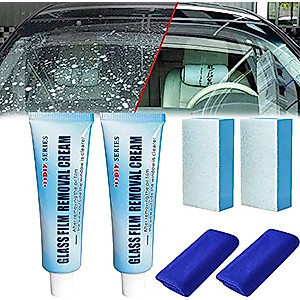 2PCS Car Glass Oil Film Cleaner, Glass Film Removal Cream, Car Windshield Oil Film Cleaner,Glass Oil Film Remover with Sponge