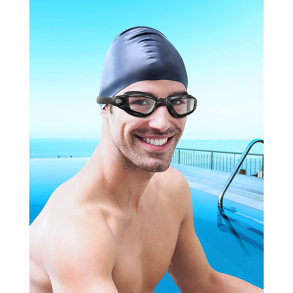 Aegend Swim Goggles, Swimming Goggles No Leaking Full Protection Adult Men Women Youth, Black-color Lens