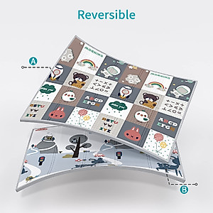 YOOVEE Foldable Baby Play Mat for Crawling, Extra Large Play Mat for Baby, Waterproof Non Toxic Anti-Slip Reversible Foam Playmat for Baby Toddlers Kids, 79" x 71" x 0.4"