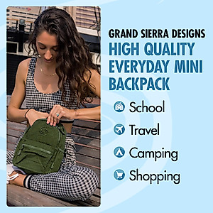Grand Sierra Designs Mini Backpack for Women - Cute Crossbody Bags for Women W/Anti Theft Pocket - Multi Compartment Mini Backpack W/Expansive Storage for School, Traveling, Hiking, & more - Olive