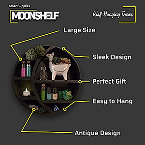 SMART SUPPLIES Crescent Moon Shelf for Crystals Stone, Plants and Art | Rock Display Shelf | Hanging Wooden Shelf for Essential Oils and Decor, Cute Moon Decor for Bedroom