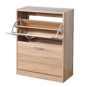 Shoe Rack Storage Organizer, Shoe Cabinet with Doors, Entryway Slim Shoe Storage Cabinet with Shelves, Wooden Hidden Shoe Organizer Cabinet for Entryway, Hallway 24.41" L x 9.45" W x 31.5" H