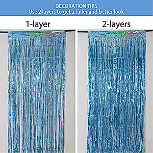 Melsan 2 Pack 3.2 ft x 8.2 ft Tinsel Foil Fringe Curtains Backdrop, Sparkle Metallic Foil Curtains for Party Photo Booth Props Decoration, Light Blue