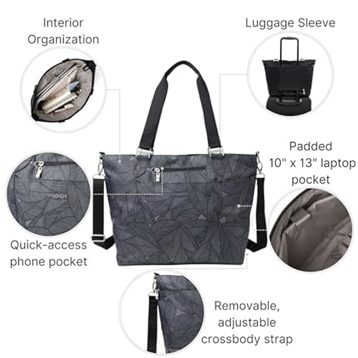 Baggallini Avenue Tote Bag, Pewter Leaves