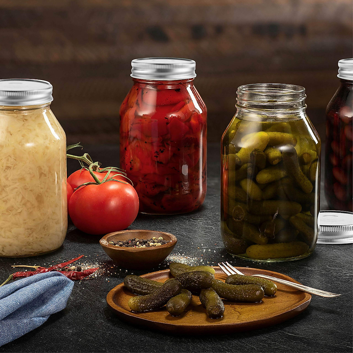 Glass Regular Mouth Mason Jars, Glass Jars with Silver Metal Airtight Lids for Meal Prep, Food Storage, Canning, Drinking, Overnight Oats, Jelly, Dry Food, Spices, Salads, Yogurt (10 Pack) (32 Ounce)