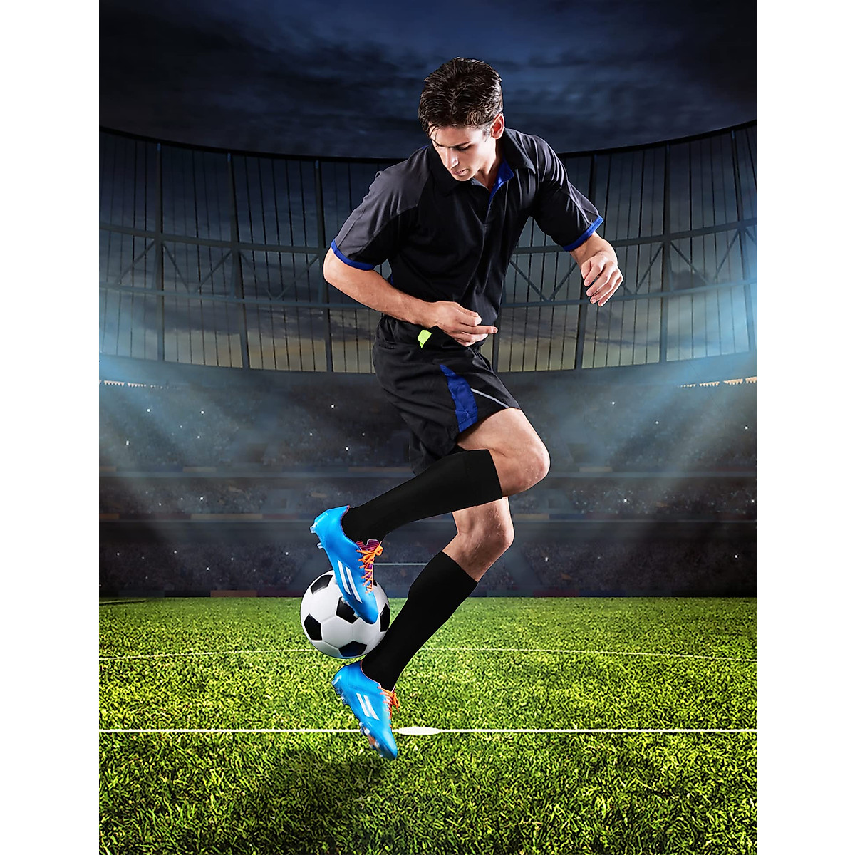 FITRELL 2/3 Pack Soccer Socks For Youth Kids Adult Baseball Softball Football Socks For Men Women Boys Girls,Blue,Small