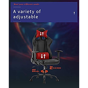 Gaming Chair Racing Office Chair Massage Swivel Chair High Back PU Leather Executive Rolling Task Adjustable Computer Chair with Lumbar Support Headrest Armrest Desk Chair for Adults (Black)