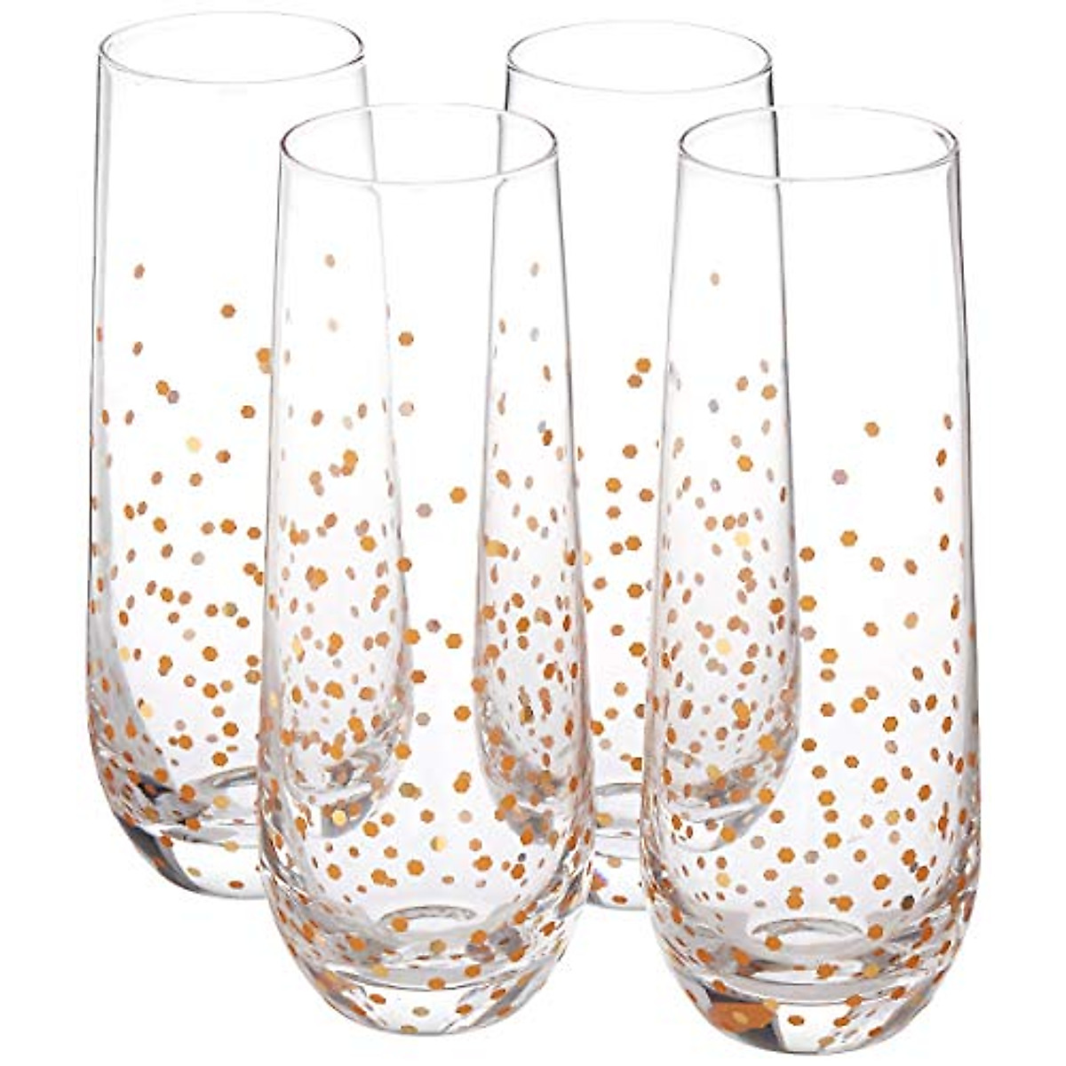 Circleware Stemless Champagne Flutes Set of 4 Party Dining Beverage Drinking Wine Glasses, Glassware Cups for Water, Liquor, Whiskey and Decor Gifts, 4 Count (Pack of 1), Gold Confetti 4pc