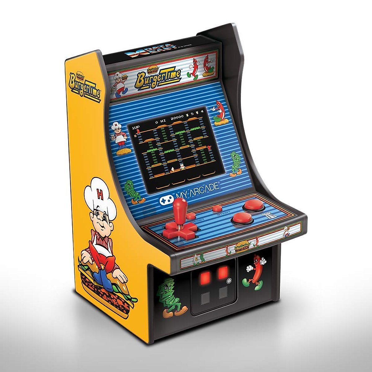 My Arcade Burgertime Micro Player Mini Arcade Machine: Fully Playable, 6.75 Inch Collectible, Color Display, Speaker, Volume Buttons, Headphone Jack, Battery/Micro USB Powered-Electronic Games, Yellow