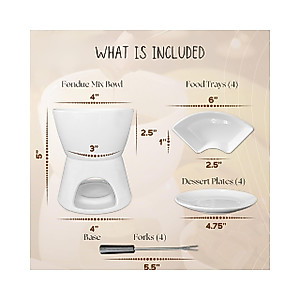 Fondue Pot Set – Family Friendly & Interactive Fondue Set w/Tea Light Heat Source - Quality Ceramic Pot for Any Dinner or Party Theme - Ideal Gift for Couples & Wedding Registry Must Haves