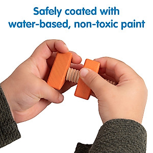 TickiT Rainbow Wooden Nuts & Bolts - Set of 21 - 7 Shapes and Colors - For Ages 18m+ - Loose Parts Wooden Toys for Toddlers and Preschoolers