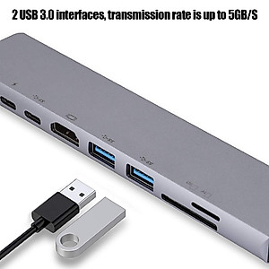 8 in 1 HUB, USB3.0 HDMI HUB Multiport Adapter, Plug-and-Play Memory Card Reader for Laptop with Aluminum Alloy Case.