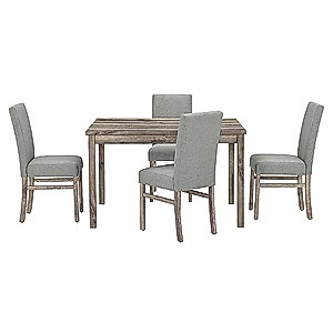 Tmosi 5 Piece Farmhouse Dining Table Set for 4, Mid-Century Modern Rectangular Table and 4 Upholstered Chairs, Kitchen Wood Table and Chairs for Small Dining Room, Home, Apartment, Gray