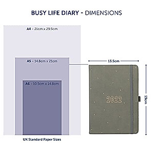 Busy B Busy Life Diary January to December 2022 - A5 Grey Faux Leather Week to View Planner with Dual Schedules, Pen Holder and Pockets