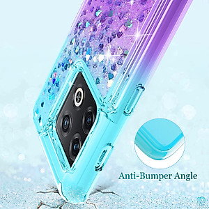 Dzxouui for OnePlus 10 Pro Case with Screen Protector, Women Girls Cute Clear Glitter Flowing Quicksand Soft TPU Phone Case Cover for OnePlus 10 Pro 5G - Teal/Purple