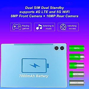 Tablet, 10 Inch IPS Tablet for Android12, 8GB RAM 256GB ROM Tablet with 2 Card Slot, 4G LTE 5G WiFi Calling Tablet PC with 8MP 16MP Camera, 7000mAh Octa Core HD Tablet for Office