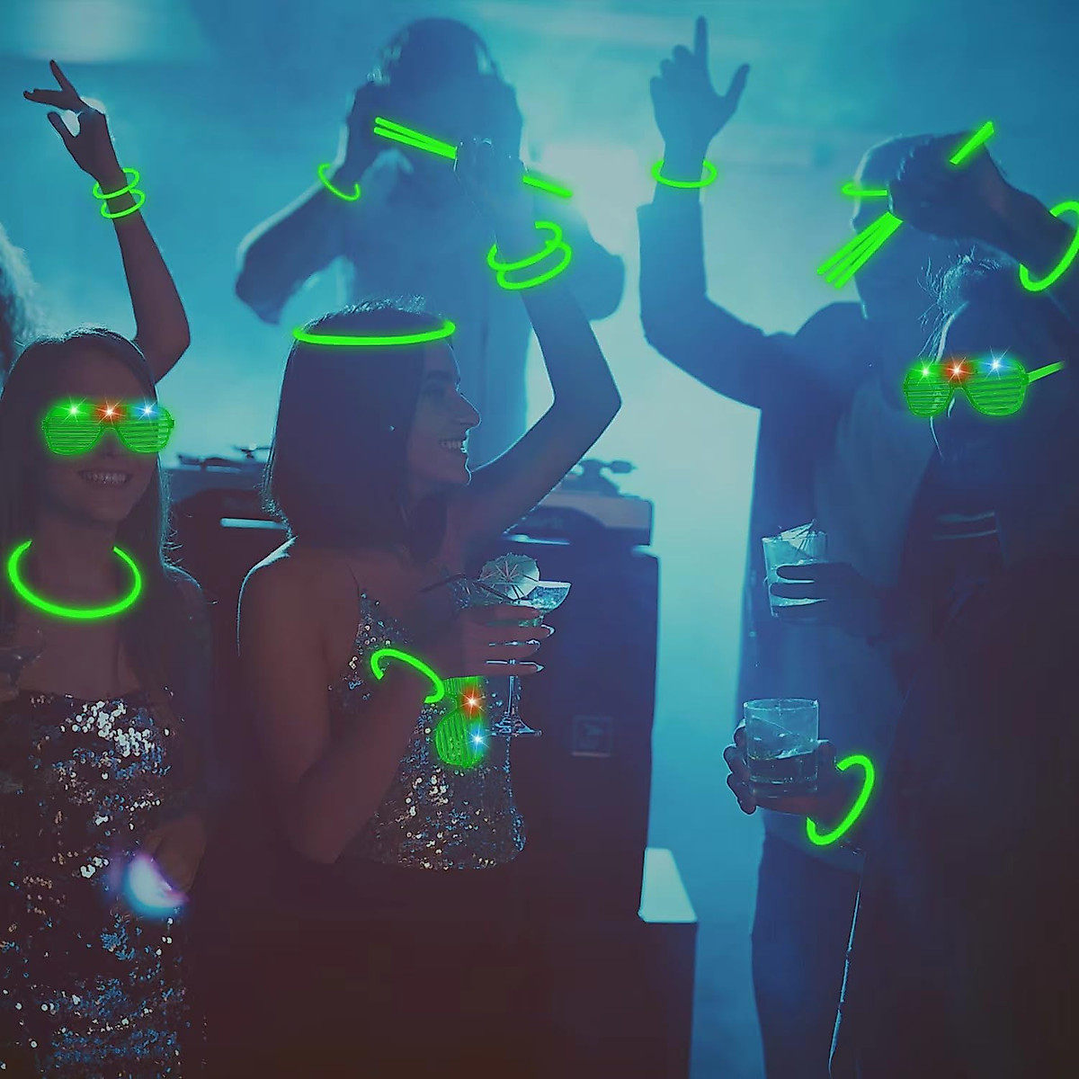 YOFOBU 115 PCS Glow in the Dark Party Supplies,100PCS Green Glow Stick Necklaces Bracelets Bulk,15PCS July 4th LED Glasses,LED Light Up Toy for Mother's Day July 4th Christmas Wedding Birthday