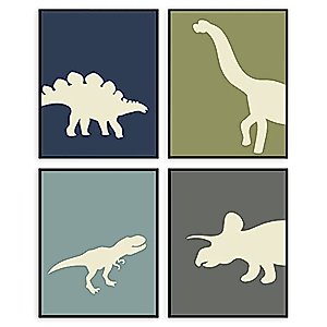 VIYZZX Watercolor Dinosaur Nursery Wall Art Decor Prints Set Of Four Photos 8x10 Dinosaur Art Posters for Kids Bedroom Playroom Boys Room